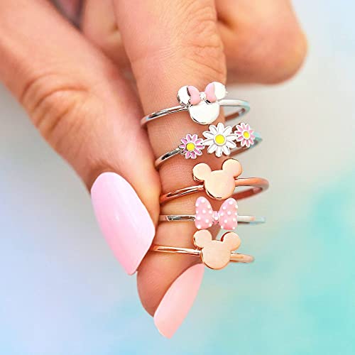 Pura Vida Silver Disney Minnie Mouse Delicate Ring w/Crystal Stone - Brass Base Band, Rhodium Plating - Size 7