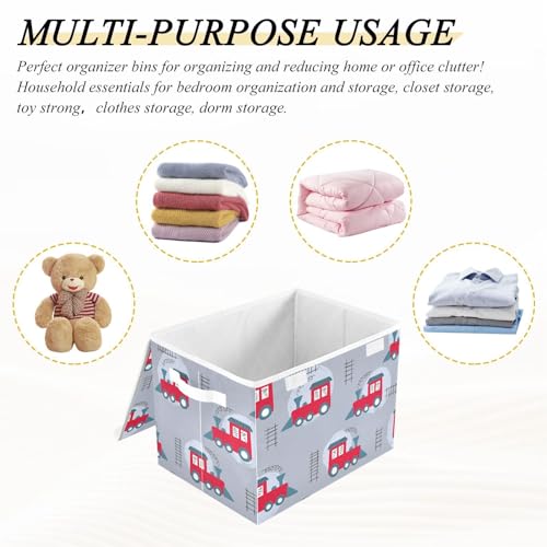 Krafig Toy Trains Foldable Storage Box Large Cube Organizer Bins Containers Baskets with Lids Handles for Closet Organization, Shelves, Clothes, Toys
