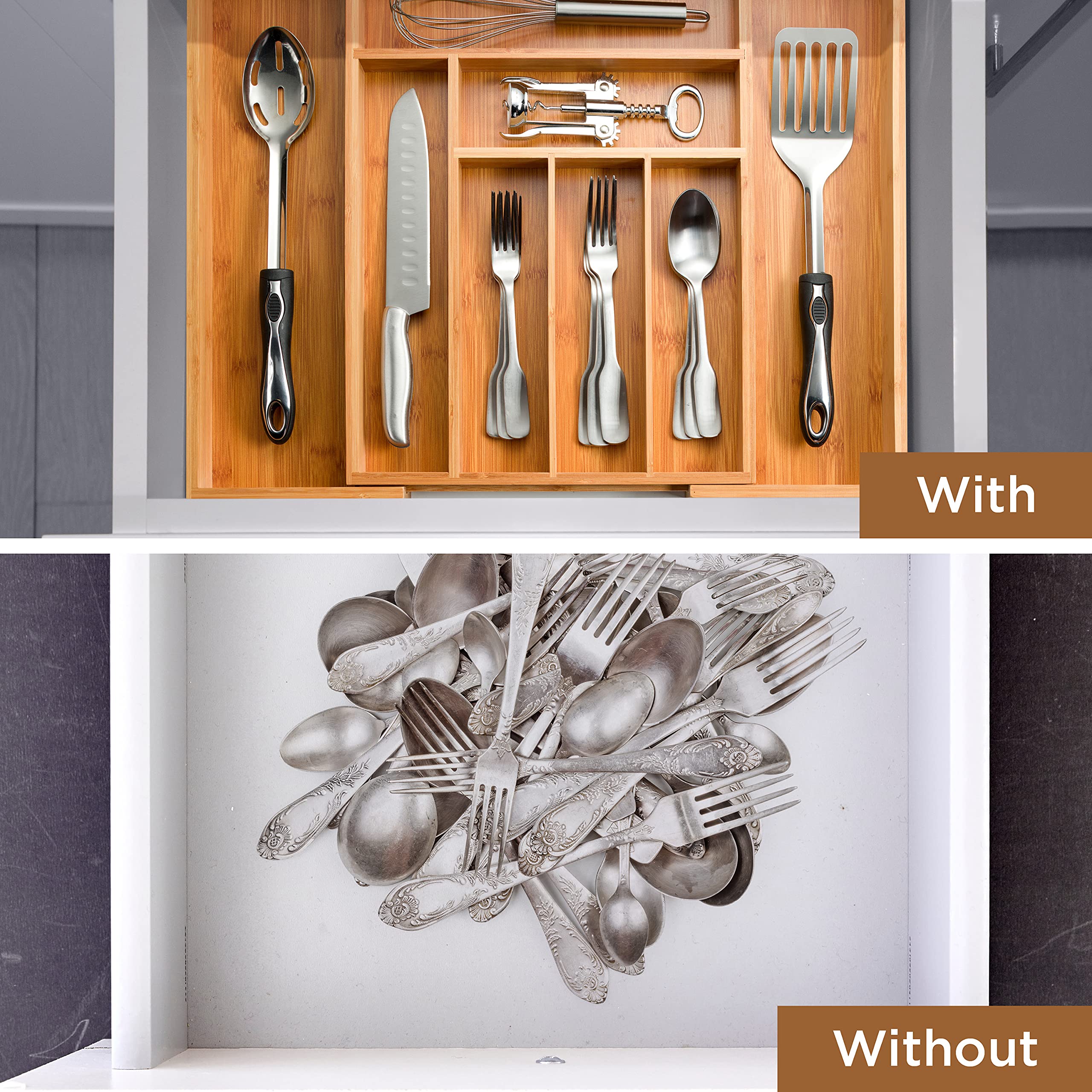 Collapsible Dish Drying Rack and Expandable Bamboo Silverware Organizer