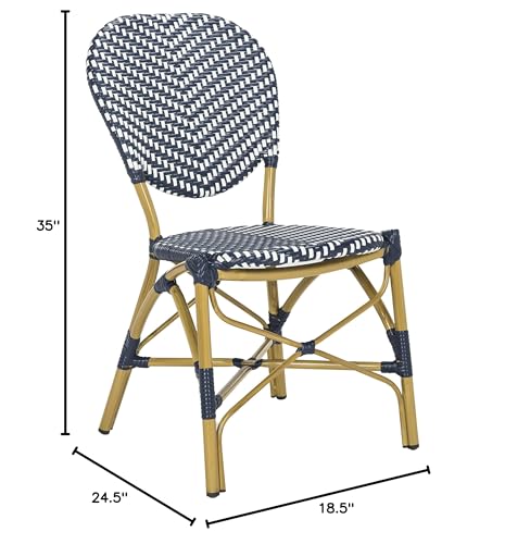SAFAVIEH PAT4010A-SET2 Outdoor Collection Lisbeth Navy and White French Bistro Stacking Side Chair