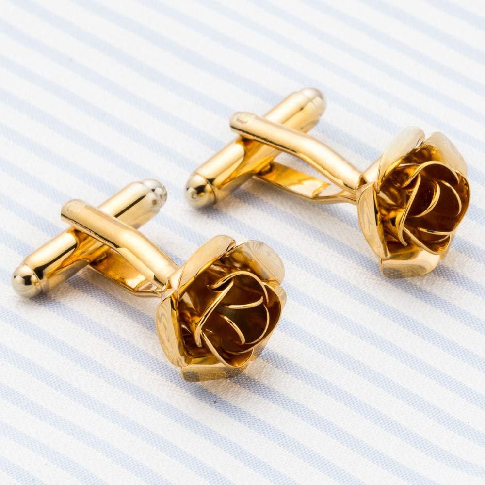 Cufflinks Men's Cufflinks Personalized Shirt Cufflinks Rose Cuff Studs Gold Flower Cuffs Cufflinks for All Kinds of Shirts (with Cufflinks Box)