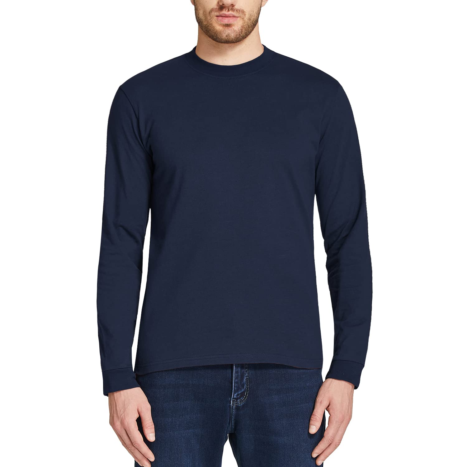 Deeriama Men's Mock Turtleneck Long Sleeve Shirts Cotton Workout T Shirts Casual Tops Golf Base Layer,Navy,Medium