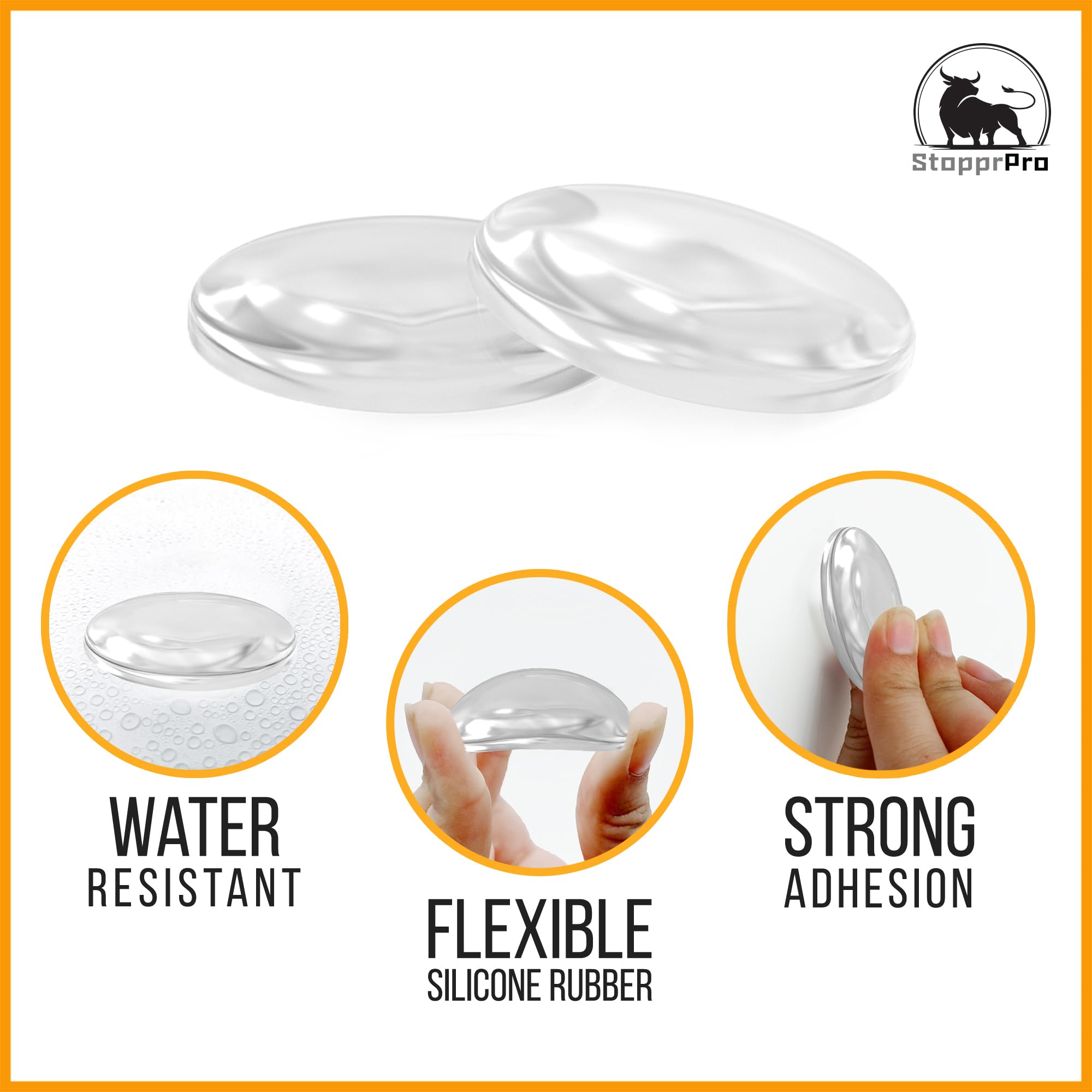 Clear Door Stoppers for Wall 2β (8 Pack) - Wall Protectors from Door Knobs with Strong Adhesive Glue - Shock Absorbent and Discreet Door Bumpers
