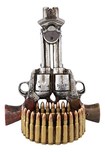 Ebros Gift Rustic Western Cowboy Outlaw Dual Revolver Pistols Guns Wall Mounted Bottle Cap Opener With Bullet Shells Casings Catcher Basin Wild West Country Themed Decorative Accent