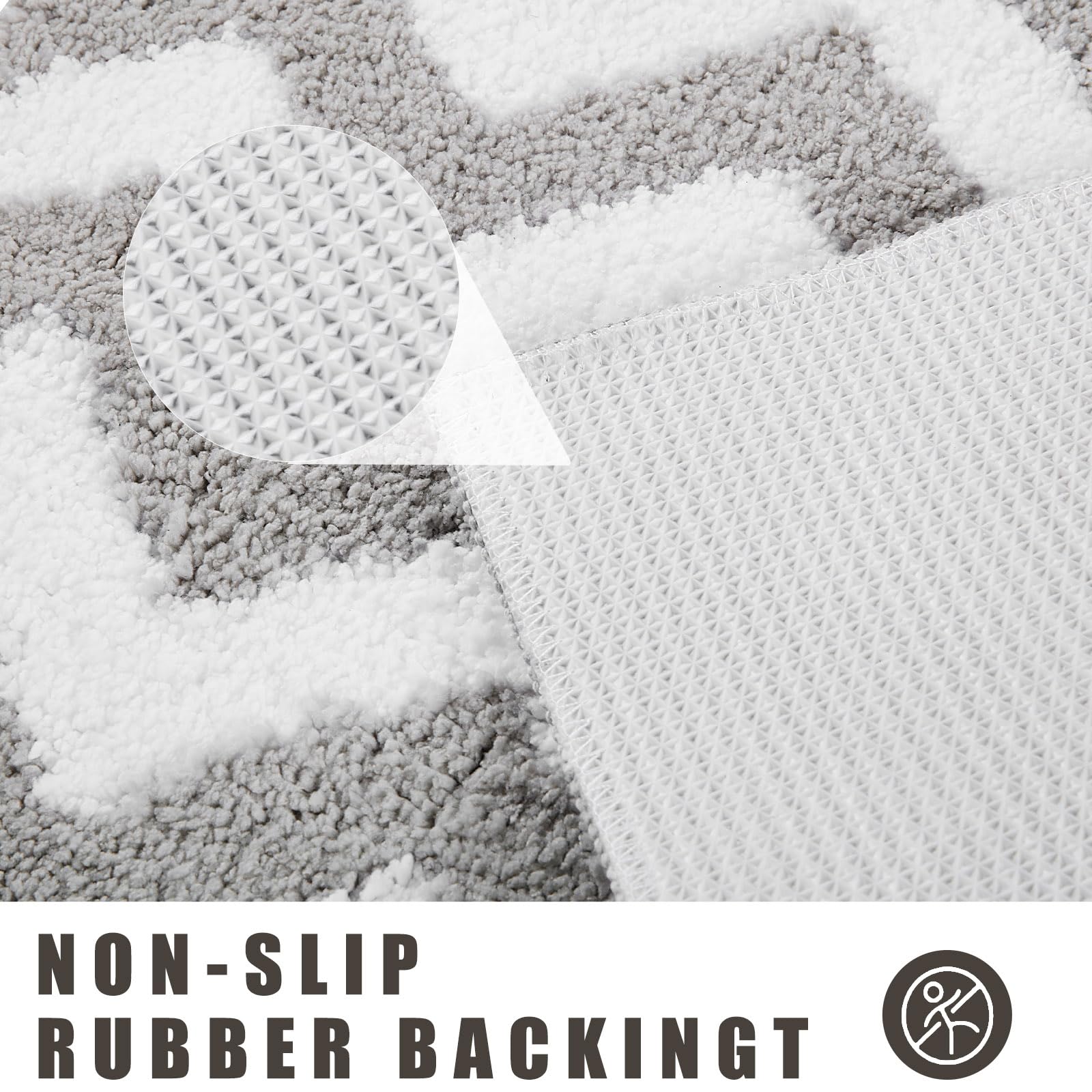 Carmoion Bathroom Rug, Non-Slip Microfiber Plush Bath Mat, Machine Washable and Super Absorbent Bath Rug, Comfortable Soft Bathroom Mat for Tub, Shower, Sink, Grey, 24" x 16"