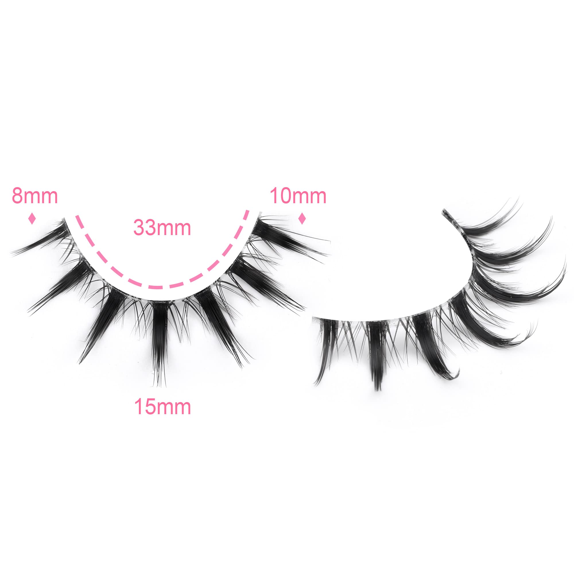 FANXITON Manga Lashes Natural Look 10 Pairs 15mm with Clear Band Japanese Cosplay Lashes Short Handmade 3D False Eyelashes