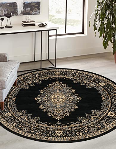 Rugs.com Amaya Collection Rug β 8 Ft Round Black Medium Rug Perfect for Kitchens, Dining Rooms