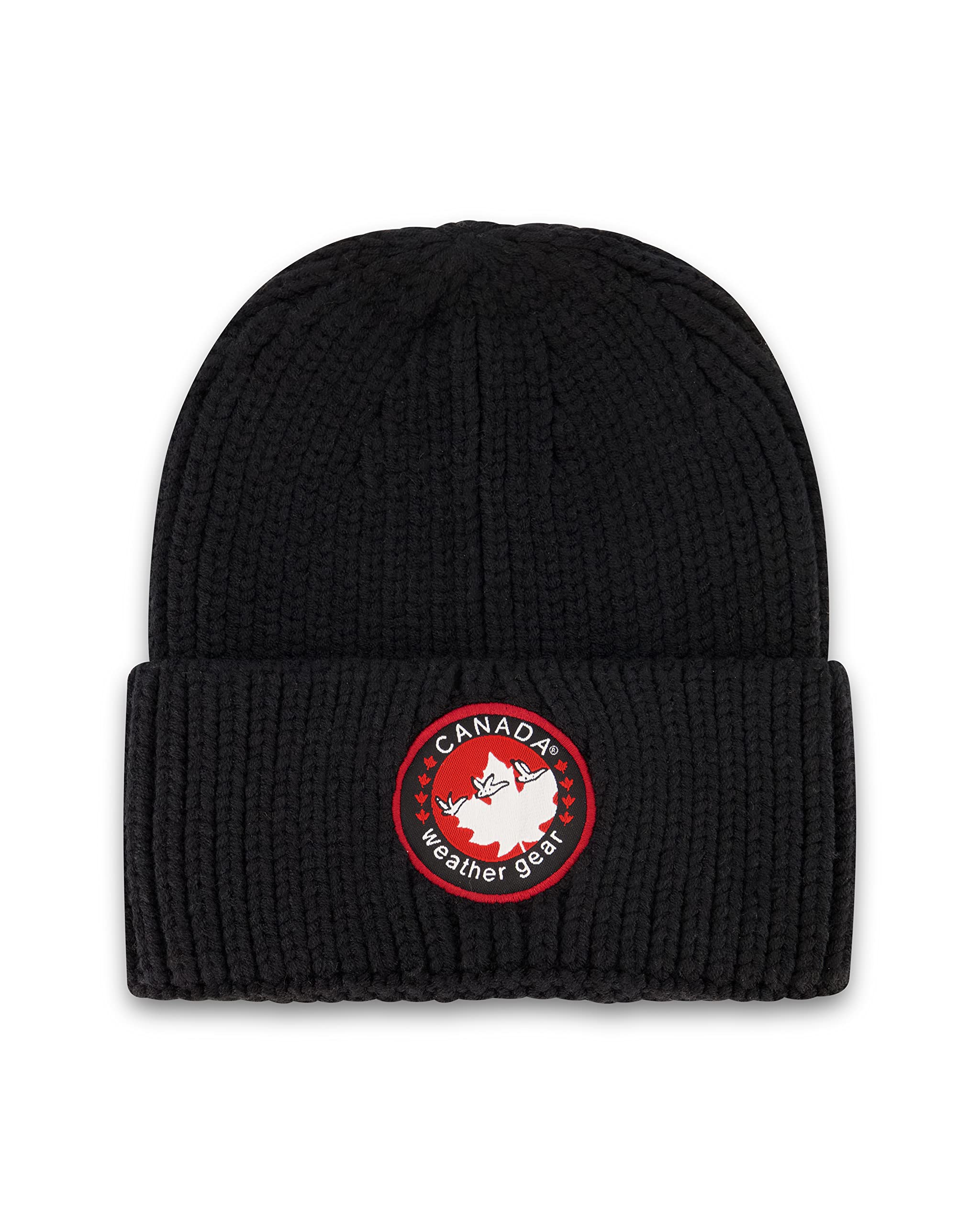 CANADA WEATHER GEAR Knitted Womens Hat - Single Winter Beanie Hat - Soft and Warm Cuffed Winter Hat, Black, One Size