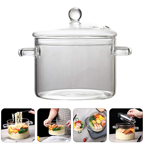 DOITOOL Glass Pots for Cooking On Stove Clear Heating Salad Fruit Serving Bowl Microwave Safe Home Kitchen Porridge Soup Noodles Food Storage (1350ml)