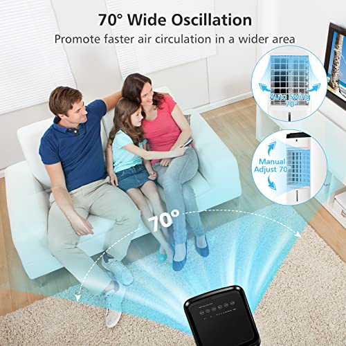 PETSITE Evaporative Air Cooler, Cold Air Cooling Fan with Remote Control, 4 Modes, 3 Speeds, 2 Ice Packs, 12H Timer, Portable Air Conditioner Windowless, Personal Swamp Cooler for Bedroom Home Dorm