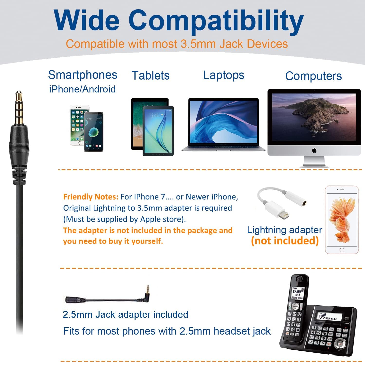 Cell Phone Headset with Microphone Noise Cancelling & Call Controls, 3.5mm Computer Headphones for iPhone Samsung PC Business Skype Softphone Call Center Office, Clear Chat, Ultra Comfort