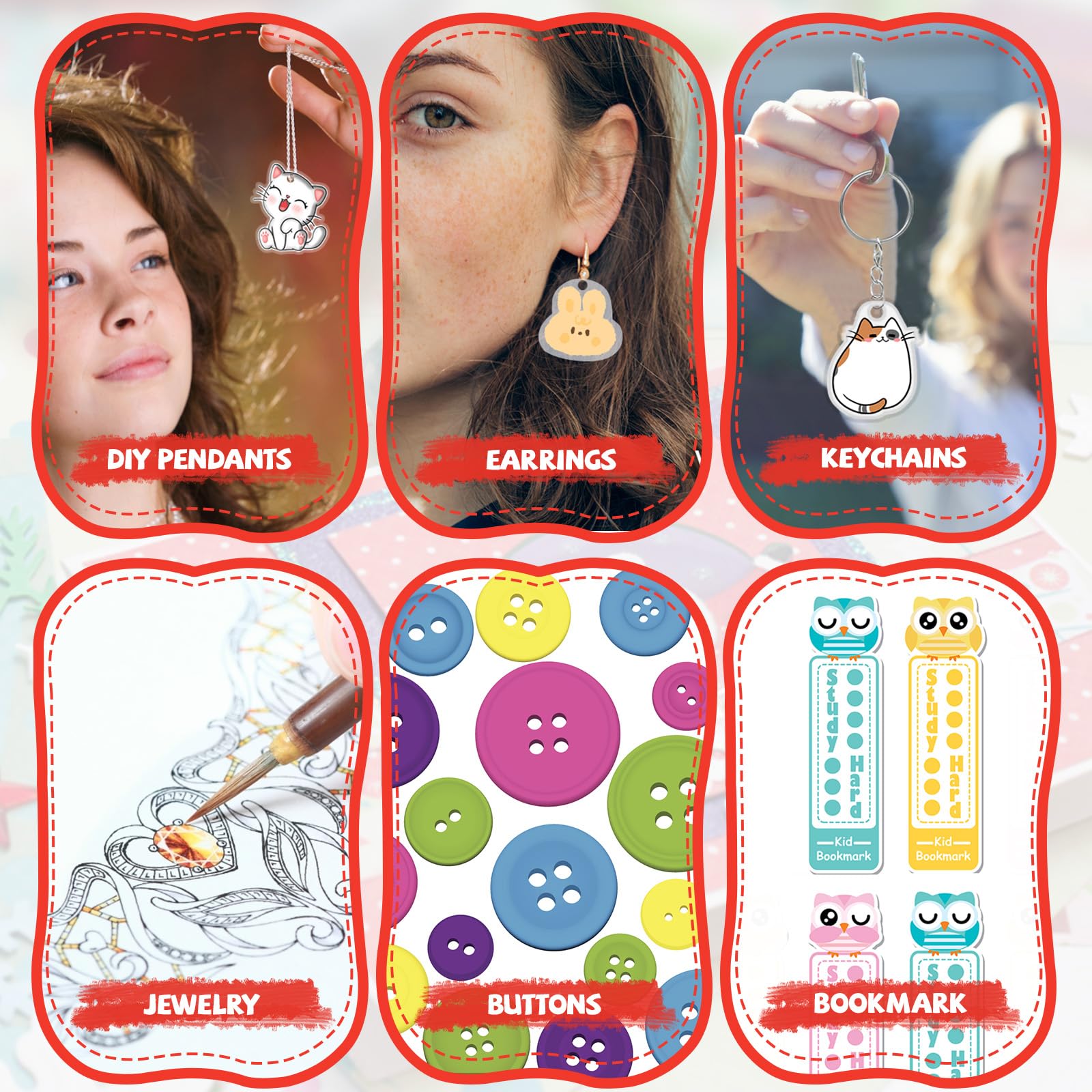 OFNMY 225PCS Shrinky Dinks Kits,Shrinky Dink Sheets,Shrink Plastic Sheets Kit with 25PCS Shrinky Dink Paper,100PCS Keychains and Open Iron Ring for Kids Creative Craft Marking, Handprint Keychains