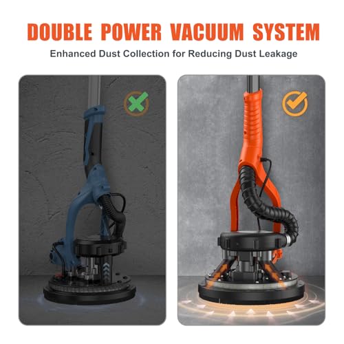 FOINCEF 950W 8-Amp Drywall Sander with Vacuum Attachment, Lijadora para Drywall, 7 Variable Speed with Vacuum Dust Collector, Lightweight Dustless with 360° Light for Ceilng Floor Plastered Popcorn