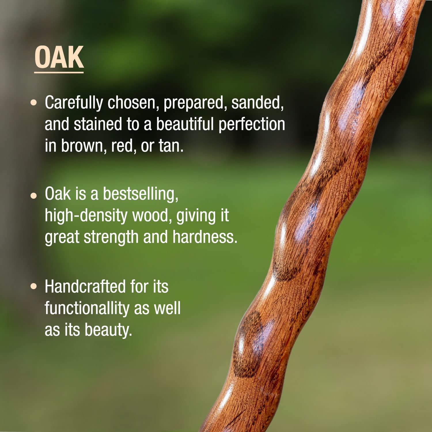Brazos Handcrafted Wood Walking Stick, Twisted Oak, Backpacker Style Handle, for Men & Women, Made in the USA, Red, 55"