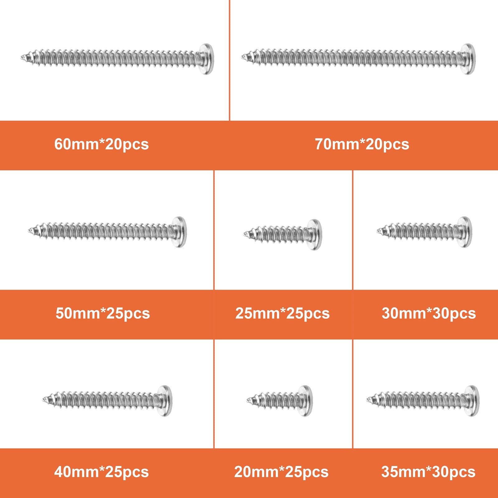 Self Tapping Screws, Preciva 304 Stainless Steel 200 PCS, 8 Sizes Round Head Phillips Drive Self Drilling Screw Assortment Kit for Metal Wood Furniture Electronic Products