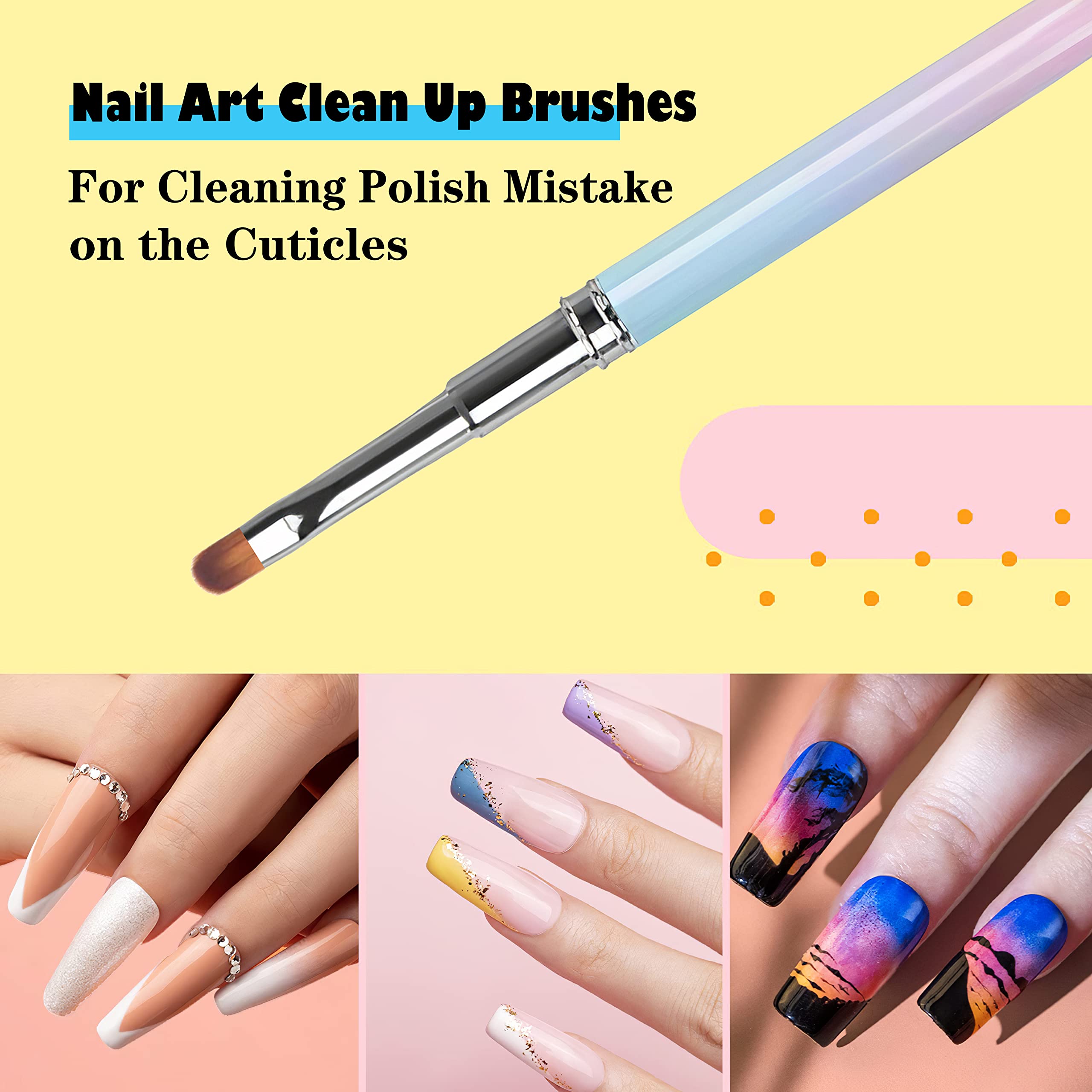 CONHENI Nail Polish Clean Up Brush, Nail Polish Remover Brush, Round&Angled&Flat Acetone Resistant Fingernail Brushes For Cleaning Up Polish Mistakes On The Edges And Designs.