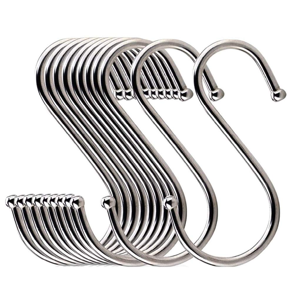 LOYMR 14 Pcs Heavy Duty 4.7 Inches Extra Large S Shape Hooks Heavy-Duty Metal Hanging Hooks Apply Kitchenware Bathroom Utensils Plants Towels Gardening Multiple uses Tools (Silver)