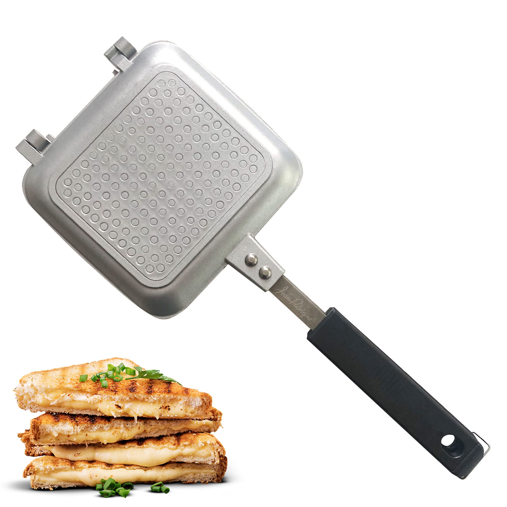 Breakfast Sandwich Maker Grill Press, Grilled Cheese Maker Panini Press Sandwich Toaster Presser - Stove Top Nonstick by Jean Patrique (Silver)