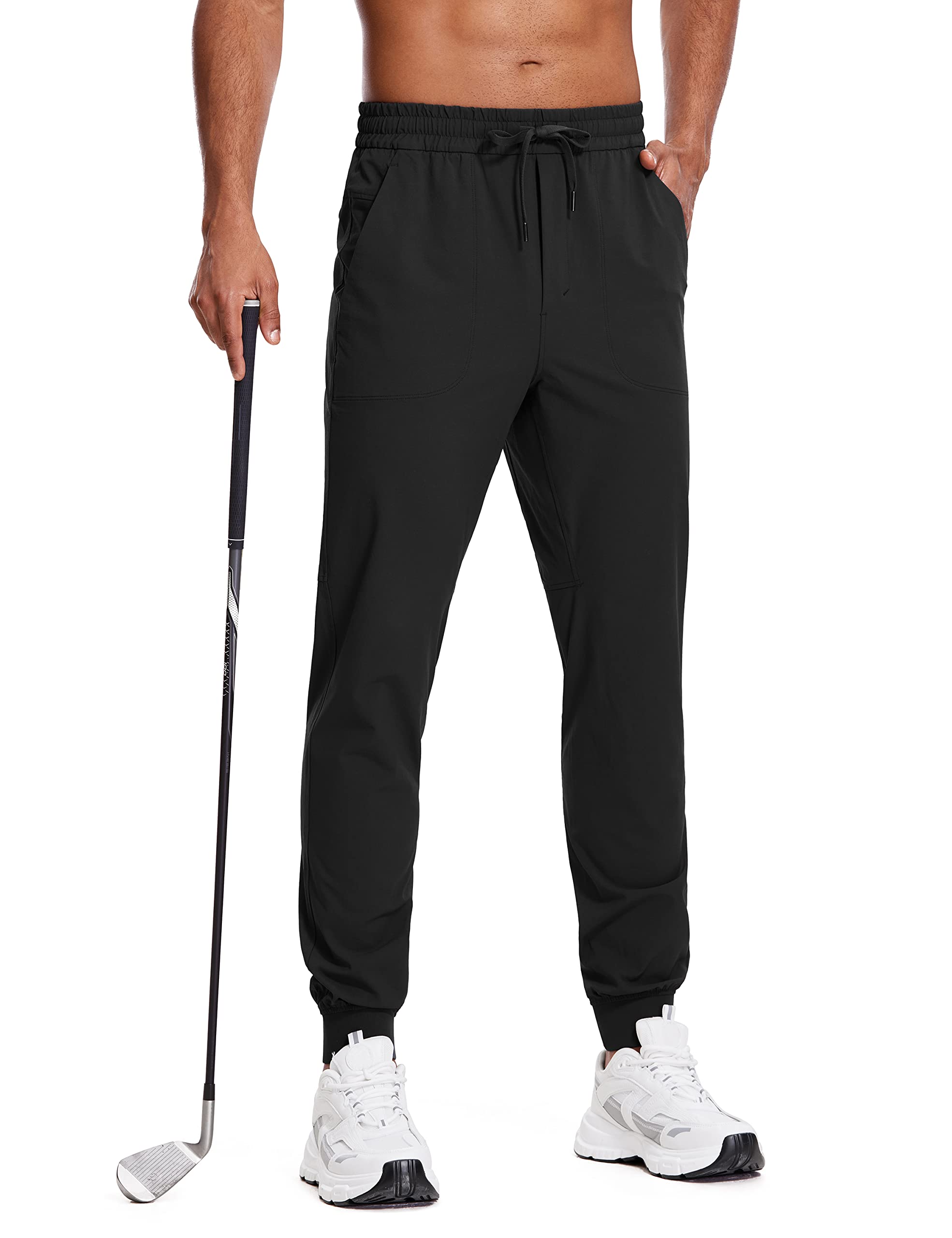 CRZ YOGA Men's Stretch Golf Joggers Pants - 30" Quick Dry Workout Track Pants Joggers Casual Work Sweatpants with Pockets Black X-Small