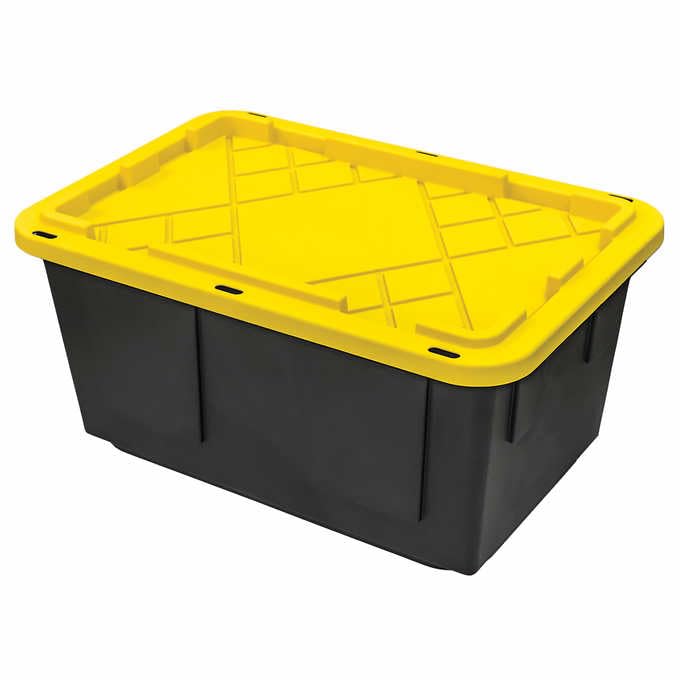 Generic (4 Pack) 27 Gallon Stackable Storage Container With Lid - Black and Yellow Storage Tote - Storage Tote