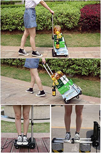 Falytemow Compact Folding Hand Truck Dolly 110 lbs Capacity 4 Wheels Portable Utility Moving Shopping Cart Fold up Trolley Adjustable and Lightweight for Luggage Personal Travel Moving and Office Use
