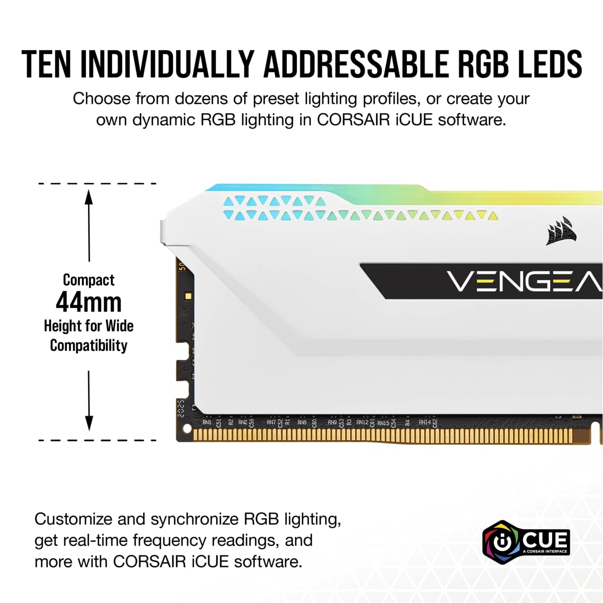 Corsair VENGEANCE RGB PRO SL DDR4 32GB (2x16GB) 3600MHz CL18 Intel XMP 2.0 AMD Ryzen iCUE Compatible Computer Memory - White (CMH32GX4M2D3600C18W)