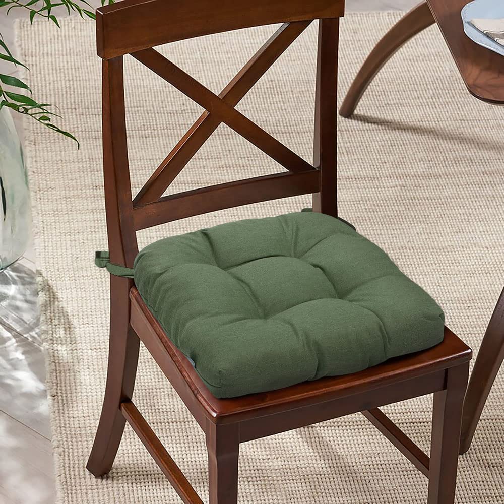 Magpie Fabrics 19"x19" Tufted Seat Cushion 2 Pack, U-Shaped Patio Cushions with Ties, Outdoor/Indoor Chair Pads Waterproof for Dining Garden Balcony Office - Green