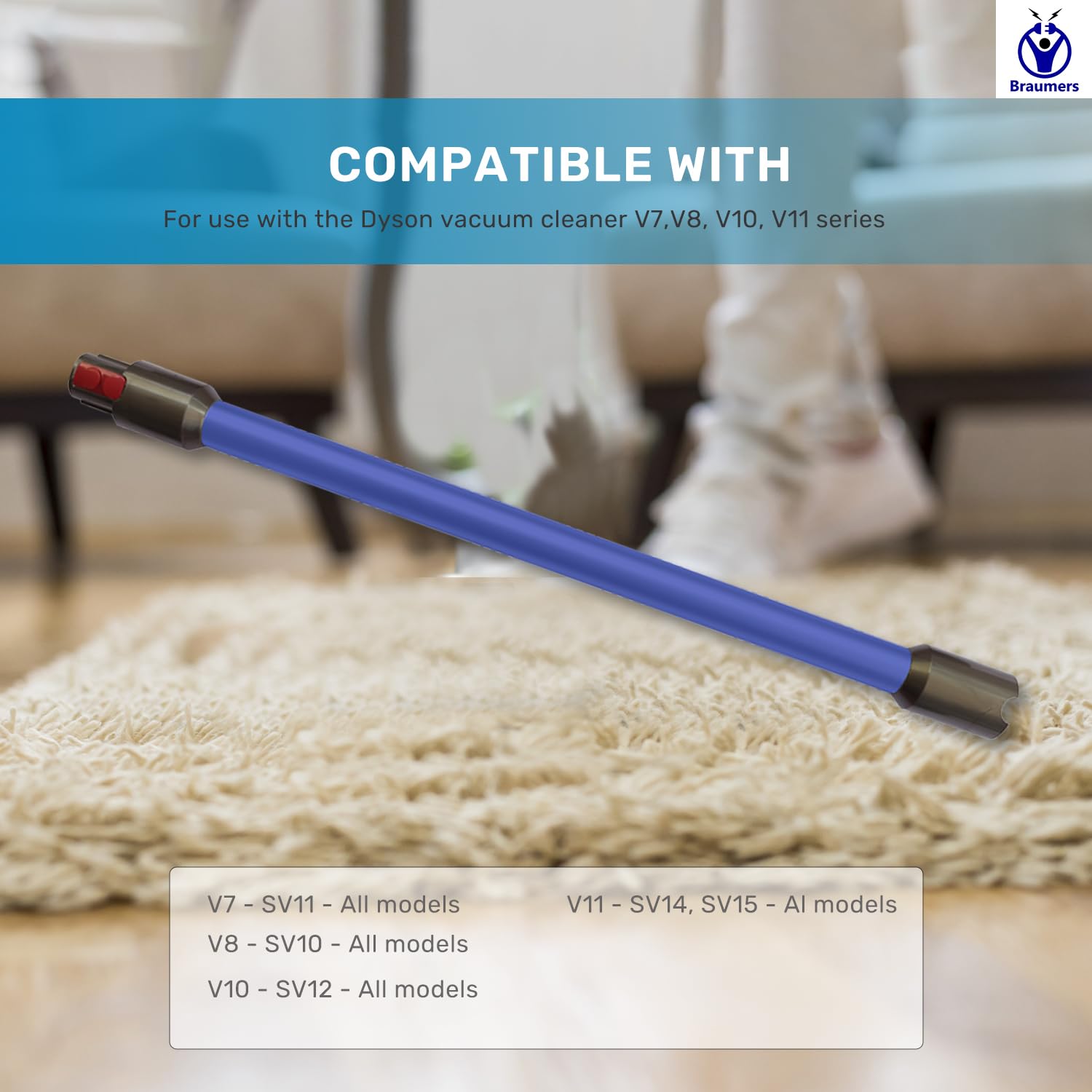 Braumers Quick-Release Wand - Extension Tube Compatible with Dyson V7, V8, V10, V11, V15 Cordless Vacuums - Premium Replacement Part (Purple)