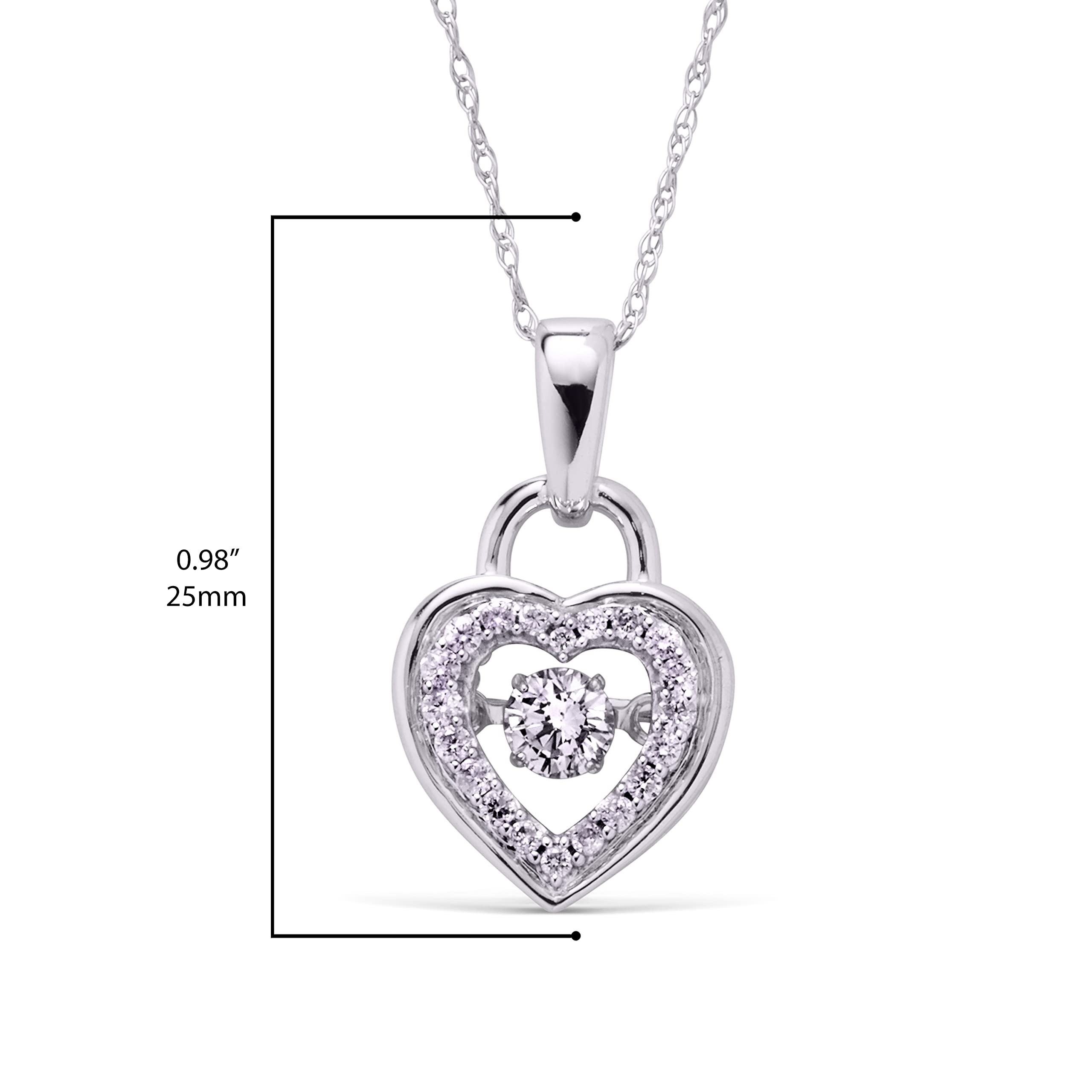 Brilliance in Motion 10K Gold Genuine 1/4cttw Dancing Diamond Heart Pendant Necklace