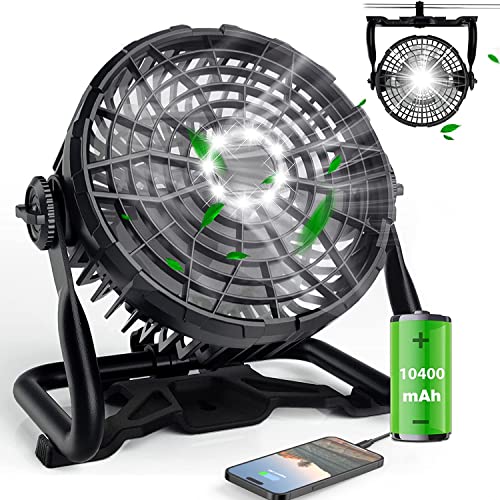 Rechargeable Fan Camping Fan for Tents, 8 Inches 10400mAh Portable Fans with Powerful Wind Power Bank and Clip, 36 Hour Lantern Personal Fan for Bedroom, Tents, Office, Home, Outage(Clearance)