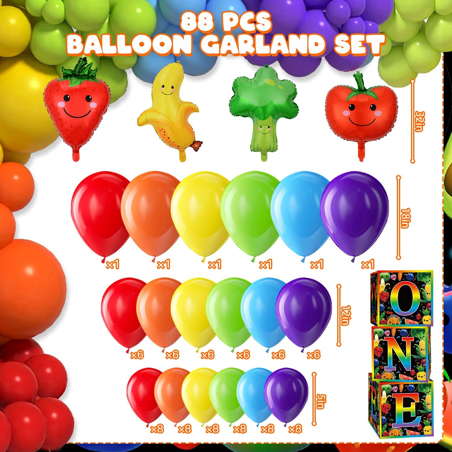 Generic 124pcs Fruit 1st Birthday Decorations, Dancing Fruit 1st Birthday Decorations Fruit Party Decorations Swirls Banner cupcake topper Backdrop Fruit Balloons Arch Set for Baby