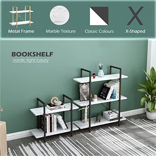 IOTXY 3-Tier Open Shelf Bookcase - Modern Freestanding Wooden Display Stand Unit with Metal Frame for Home and Office, Bookshelf, Black White