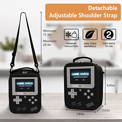 Ruokey Game Lunch Bag, Reusable Insulated Thermal Lunch Box for Gamer, Reusable Portable Lunchbox (Gamer-BK-R)