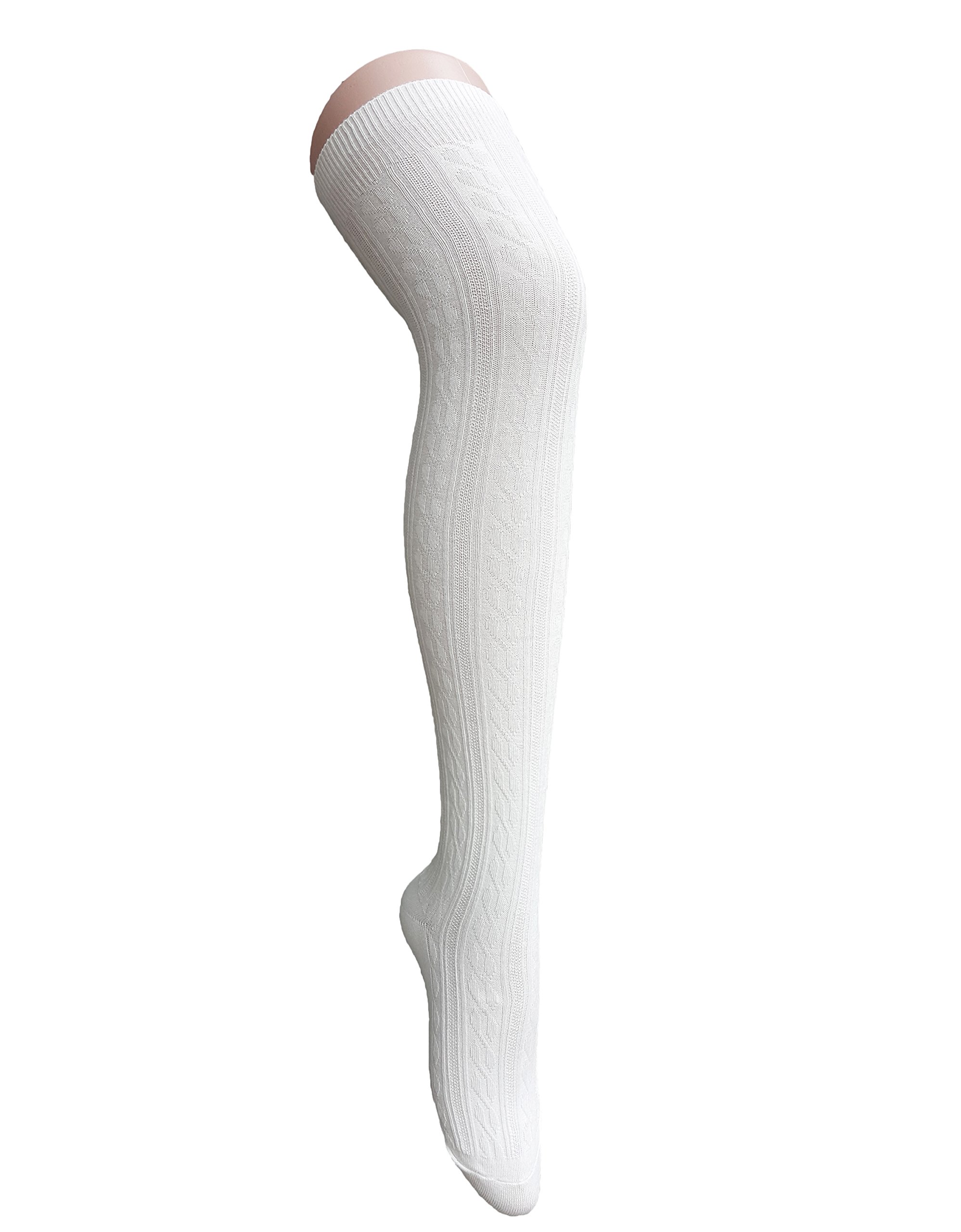 Century Star Women's Casual Athlete Striped Over Knee Thin Thigh High Tights Long Stocking Socks A 1 Pair Pure White One Size