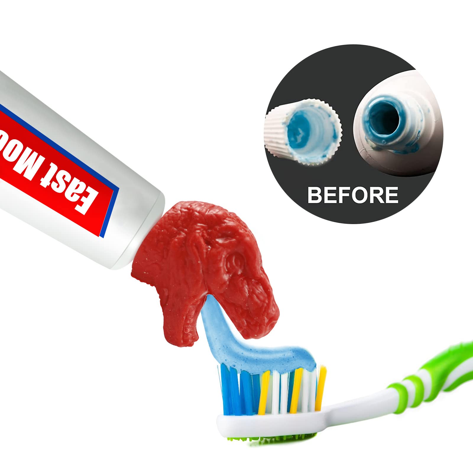 Dinosaur T-Rex Toothpaste Cap and Toothpaste Squeezer Dispenser, Funny Toothpaste Topper for Kids, Rolling Tube White