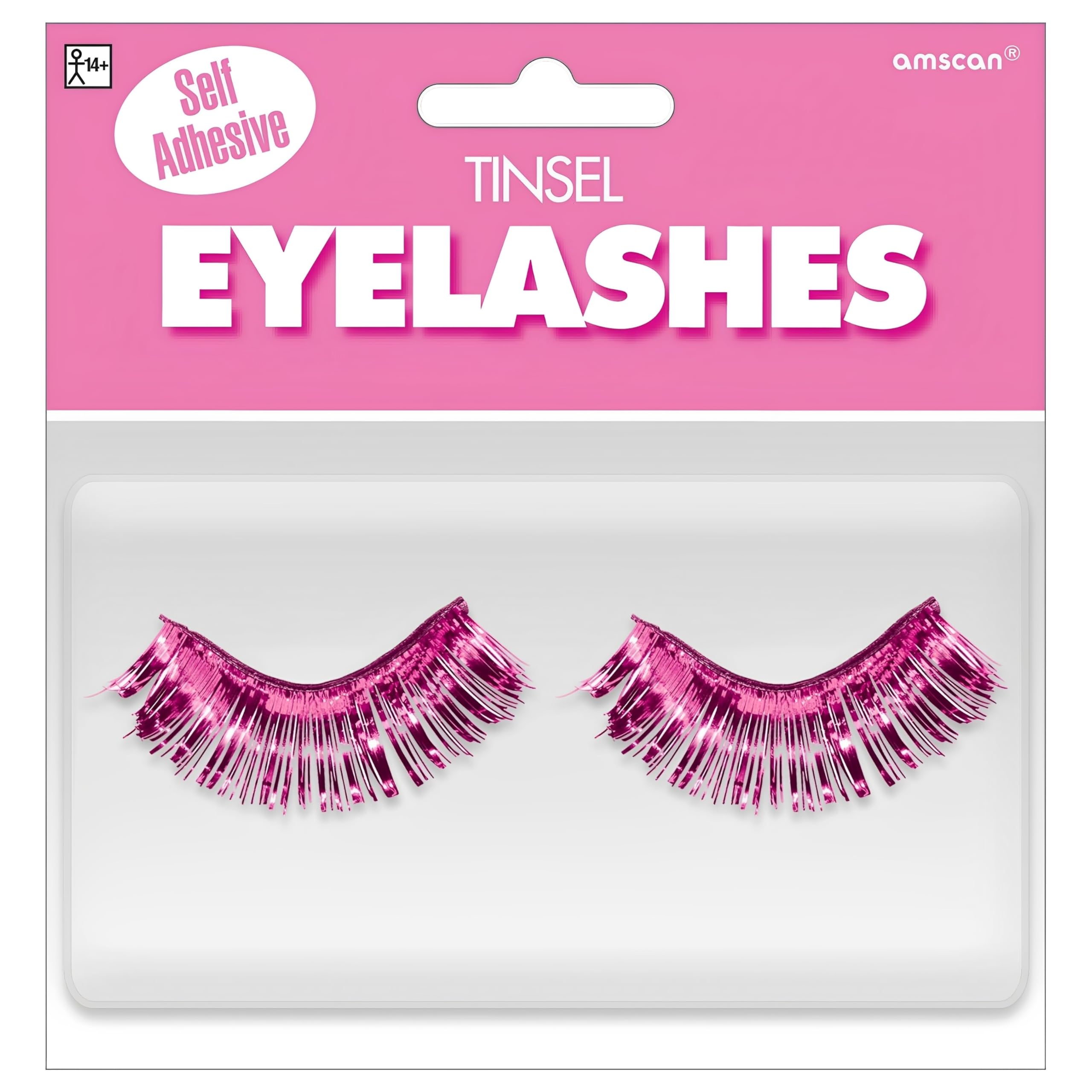 Pink Tinsel Eyelashes - 1 Pair (1/2" x 1") - Lightweight & Easy to Apply Self-Adhesive Lashes - Perfect Costume Accessory