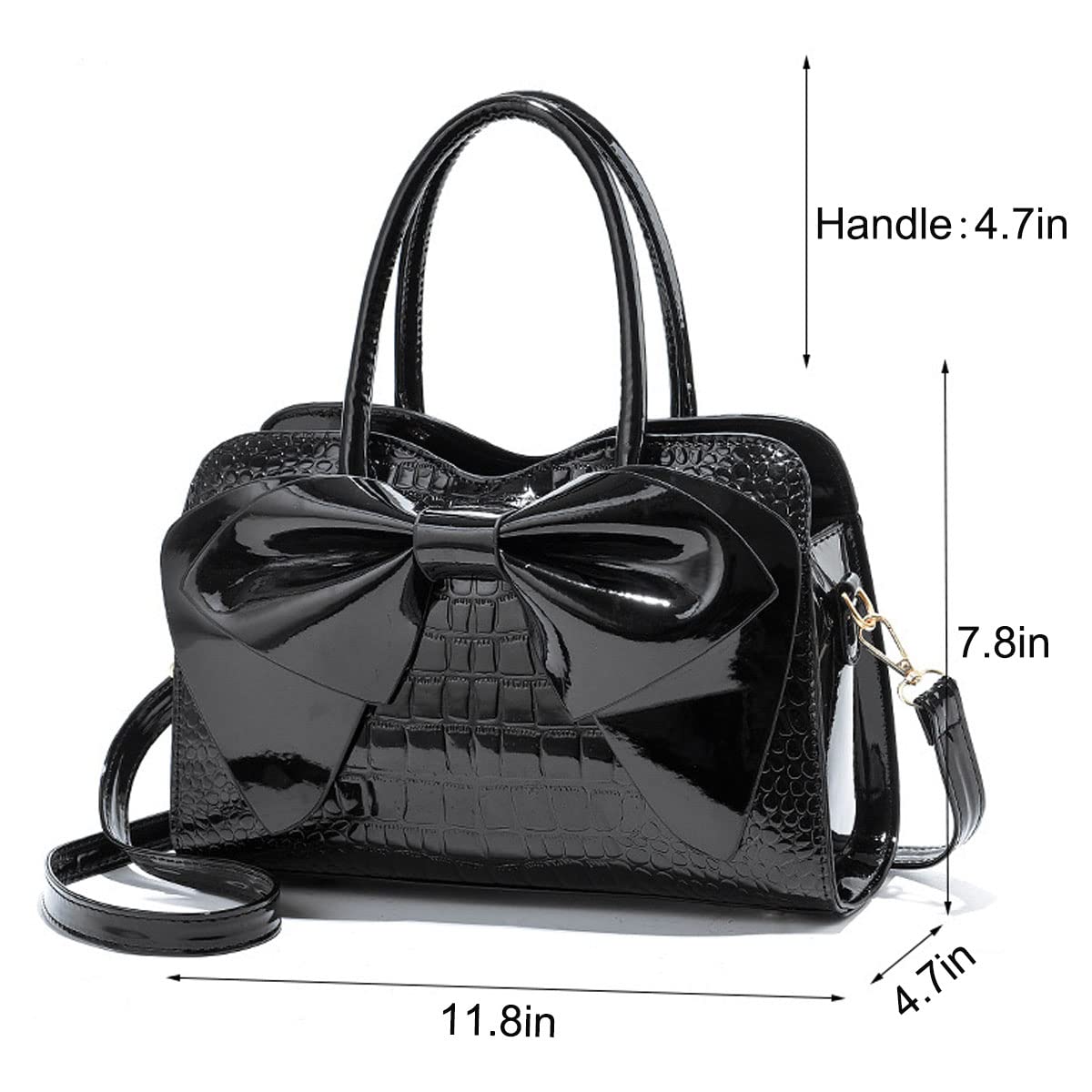 XingChen Shiny Women Handbag Patent Leather Bowknot Purse Charm Glossy Top-Handle Satchel Tote Fashion Shoulder Bag(Blue)