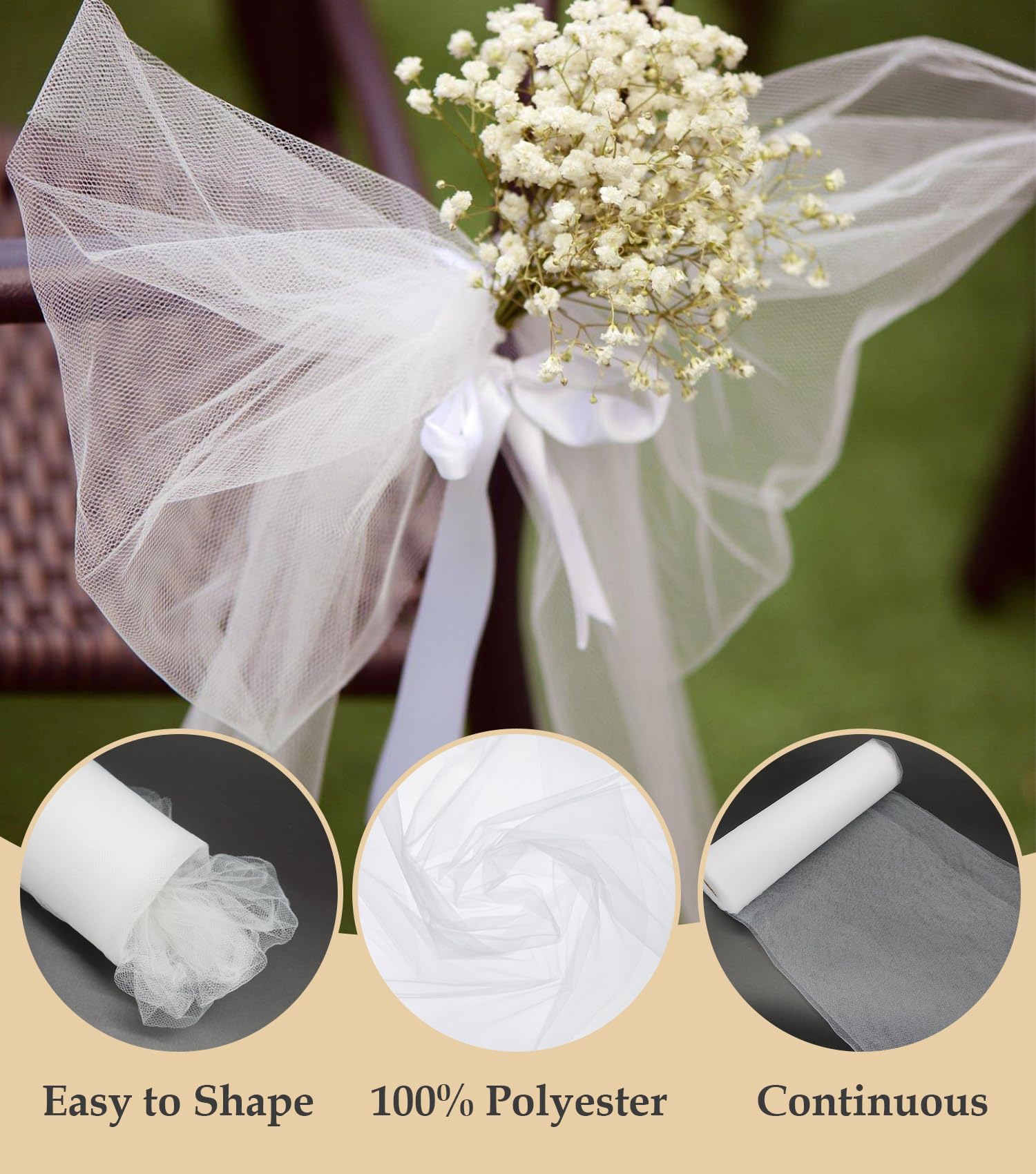 Luceinvita Tulle Fabric Roll, 54" x 10 Yards (30FT) Tulle for Wedding Christmas Decorations Pew Bow Tutu Party Backdrop Baby Shower Table Skirts Gift Wrapping Garden Netting (White)