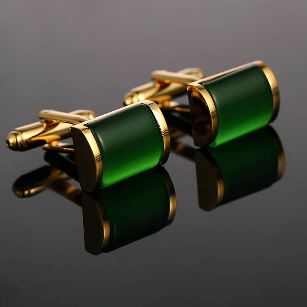 Cufflinks Men's Cufflinks Creative Cufflinks Shirt Cufflinks Emerald Opal Cuff Studs Gold Cuffs Cufflinks for Every Occasion (Cufflinks Box Included)