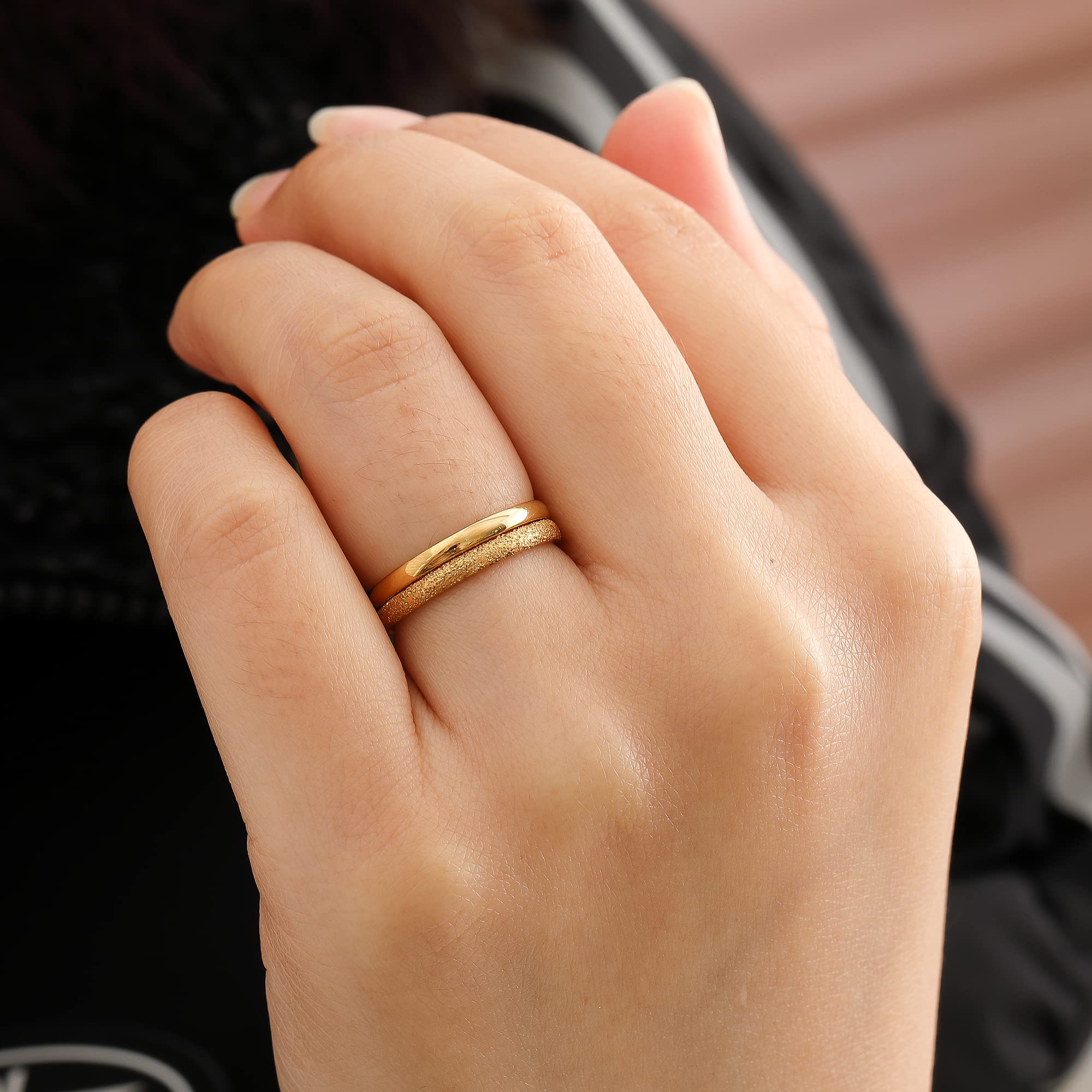 DANSOAN Knuckle Stacking Rings 3pcs 14k Gold Plated Stainless Steel Rings Set for Women Titanium Thin Stackable Finger Gold Rings for Girls