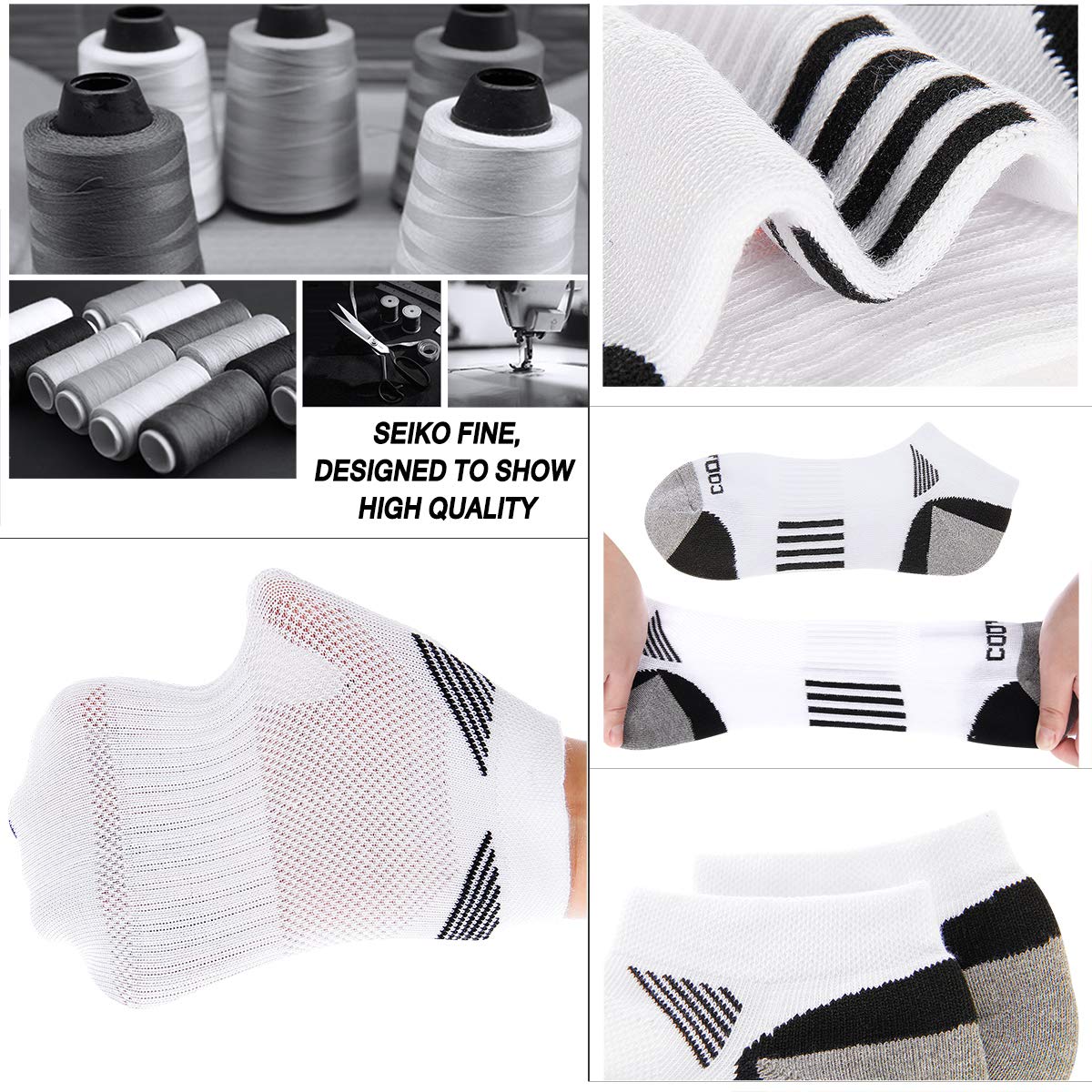 COOVAN Mens Ankle Athletic Socks Low Cut Cushioned Breathable Running Sports Socks 6 Pack