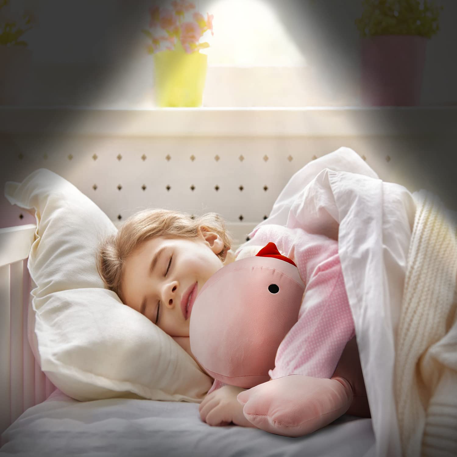 Dinosaur Weighted 3.5 lbs Stuffed Animals, Filling with PP Cotton and Weighted Beads, Adorable Pink Design, Ideal Throw Pillow, Decoration
