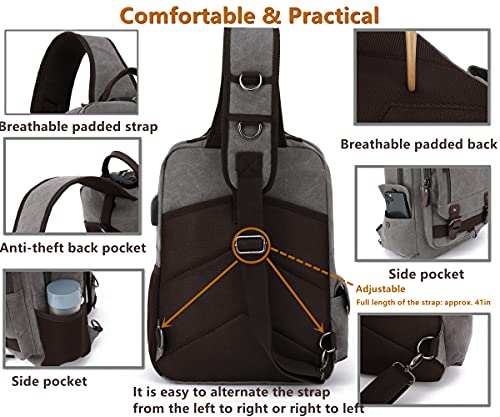 Leaper Canvas Messenger Bag Anti-Theft Crossbody Bags Sling Bag with USB Black, XL