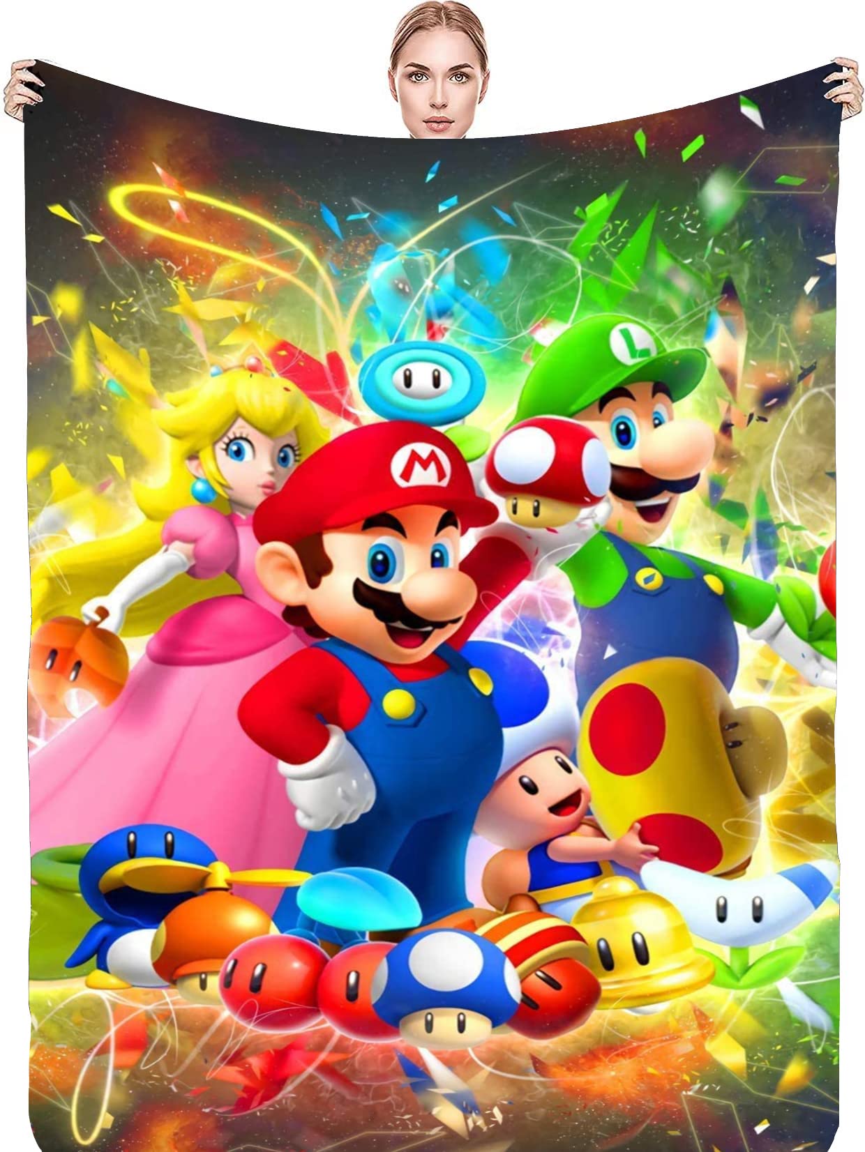 Cartoon Game Throw Blanket Soft Lightweight Mario Flannel Blanket for Bedding Couch Sofa Living Room 60"X50"