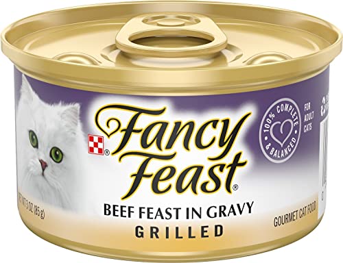 Fancy Feast Gravy Grilled Wet Cat Food Variety Packs Include Chicken, Seafood, & Beef Feast in Gravy Adult Bundle Collection Gluten-Free Protein (Pack of 18)