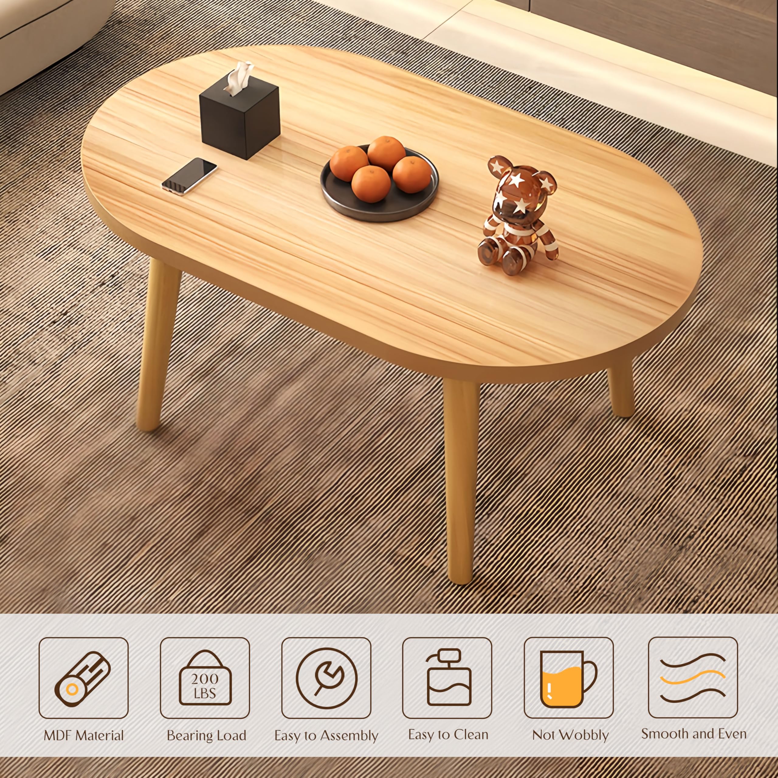 Funecy Small Coffee Table Low Table Solid Wood Sturdy Floor Table Desk for Sitting on The Floor, Storage and Living Room Furniture,Natural Wood,24inch (Round Wood, 24 * 16inch)