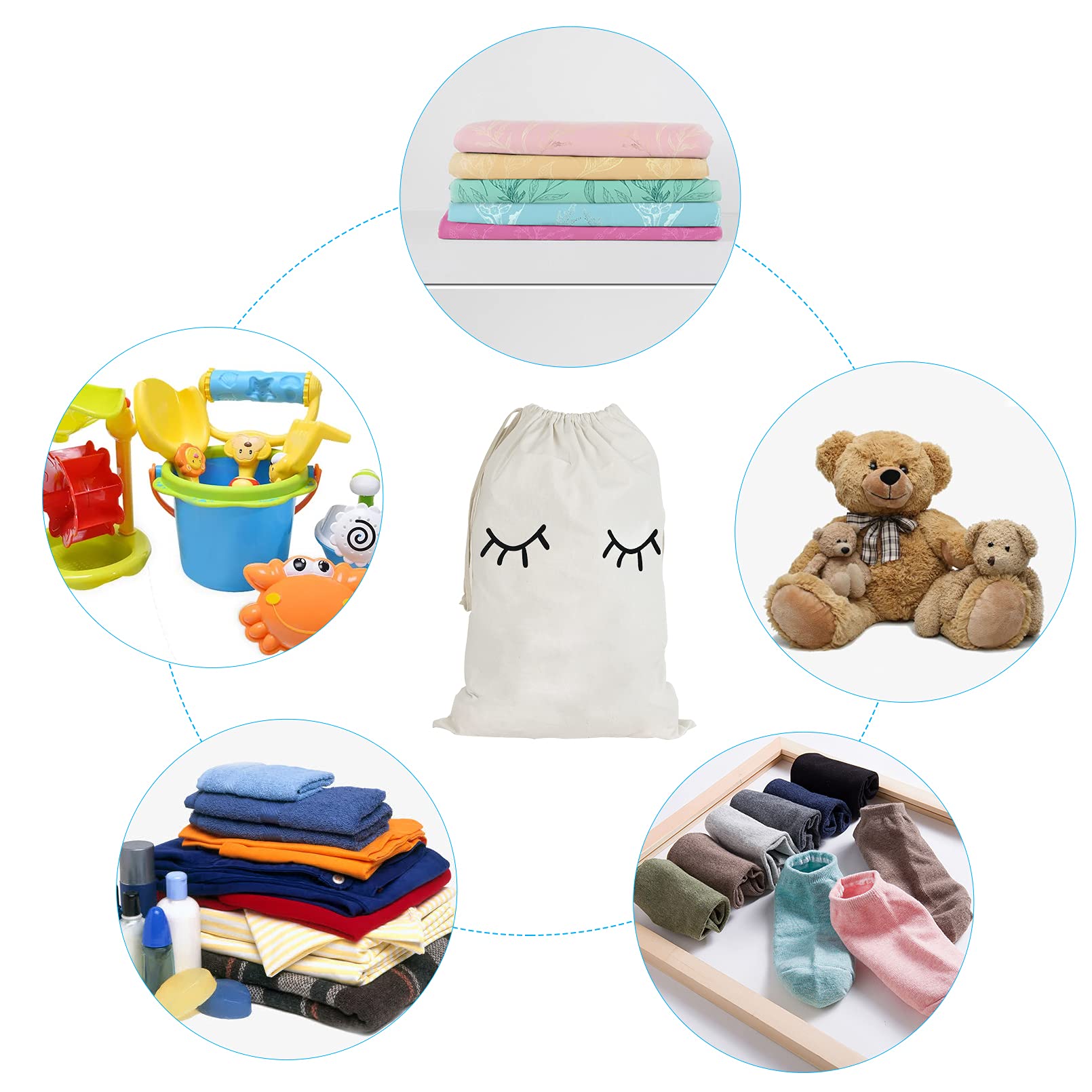 Lujuny 26" x 18" Large Laundry Bag, Cute Canvas Toy Storage Bag with Drawstring, Dust-proof Cotton Reusable Heavy Duty Gift Wrap Holder for Basket Travel (Smile Dog)