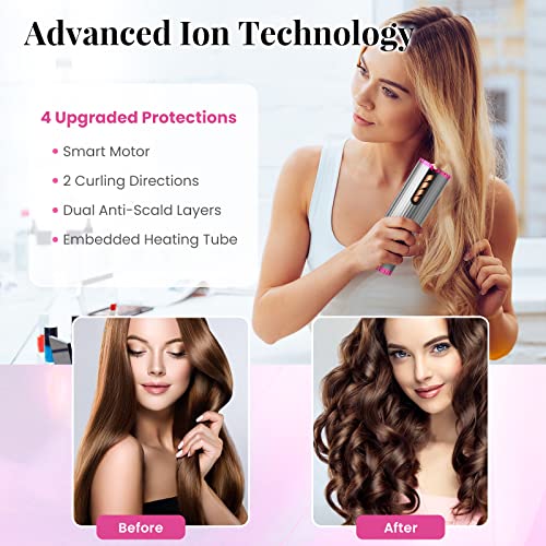 Cordless Hair Curler, Automatic Curling Iron with 6 Temps & Timer, Automatic Hair Curler, Ceramic Barrel Cordless Curler, Fast Heating Spin Curling Irons for Beginners