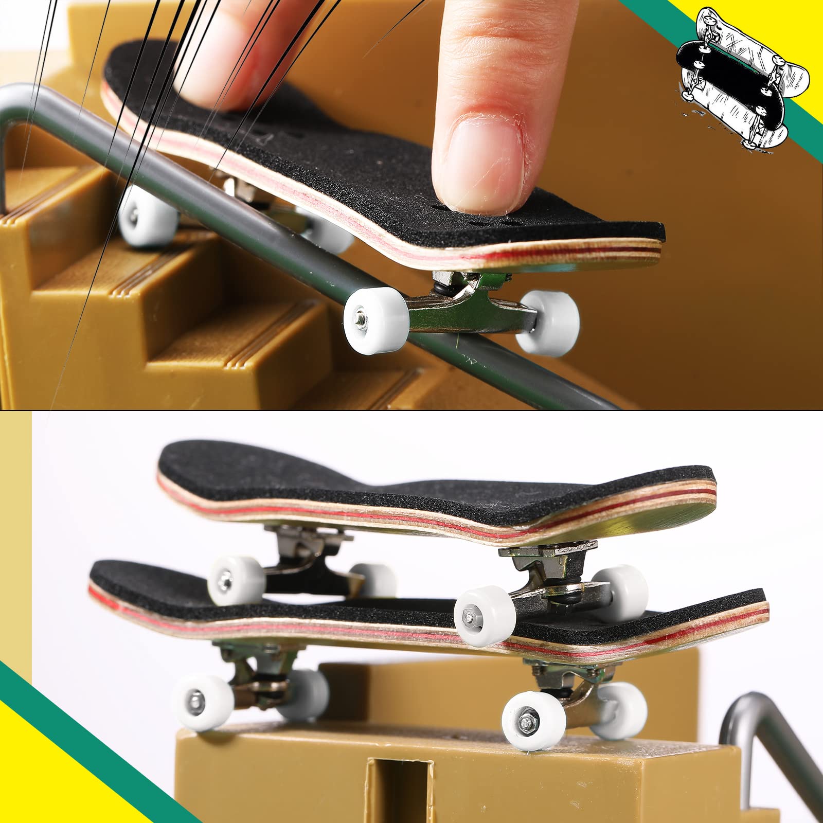 Zhehao 8 Pcs Fingerboard Bearing Wheels Standard Fingerboard Tool Fingerboard CNC Lathed Bearing Fingerboard Screwdriver and 2 Pcs Nut Driver for 34 mm Wide Decks Finger Skateboard Trucks (White)