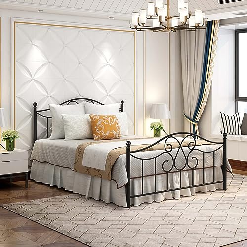 FTOPBTB Queen Size Metal Platform Bed Frame with Headboard and Footboard, Heavy Duty, Premium Steel Slat Support, Storage Space Under Bed, Noise-Free Anti-Slip, No Box Spring Needed, Black (Queen)